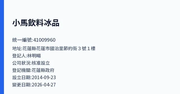 小馬飲料冰品的照片-統編 41009960(花蓮縣) 公司登記資料與營業項目詳細圖表