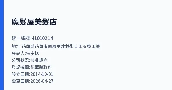 魔髮屋美髮店的照片-統編 41010214(花蓮縣) 公司登記資料與營業項目詳細圖表