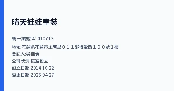 晴天娃娃童裝的照片-統編 41010713(花蓮縣) 公司登記資料與營業項目詳細圖表
