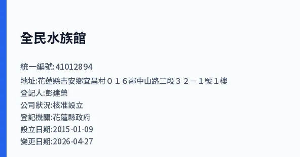 全民水族館的照片-統編 41012894(花蓮縣) 公司登記資料與營業項目詳細圖表