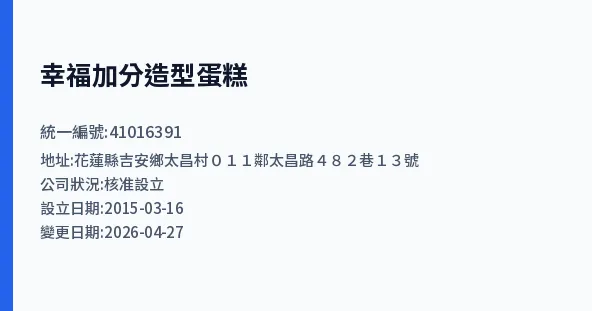 幸福加分造型蛋糕的照片-統編 41016391(花蓮縣) 公司登記資料與營業項目詳細圖表