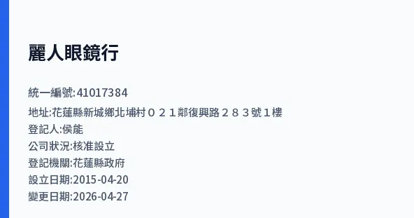 麗人眼鏡行的照片-統編 41017384(花蓮縣) 公司登記資料與營業項目詳細圖表