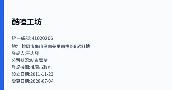 酷嗑工坊的照片-統編 41020206(桃園市) 公司登記資料與營業項目詳細圖表