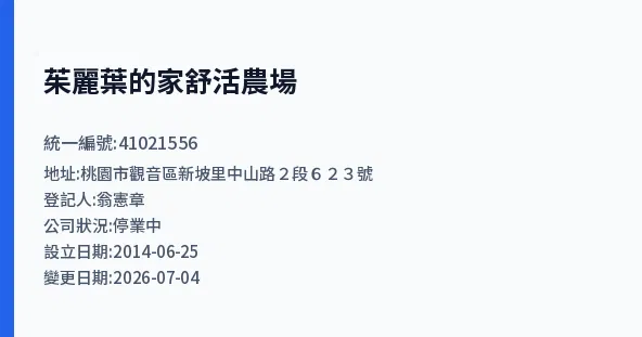茱麗葉的家舒活農場的照片-統編 41021556(桃園市) 公司登記資料與營業項目詳細圖表