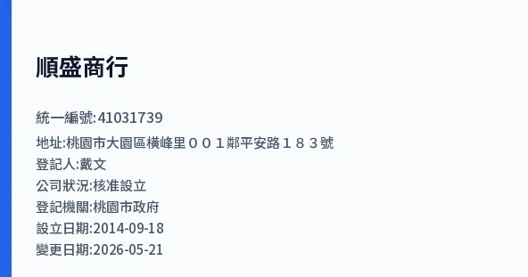 順盛商行的照片-統編 41031739(桃園市) 公司登記資料與營業項目詳細圖表
