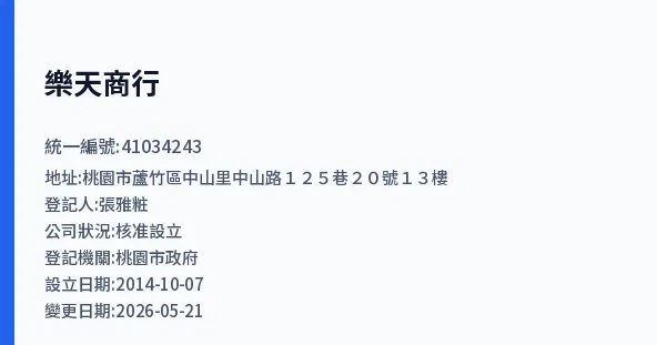 樂天商行的照片-統編 41034243(桃園市) 公司登記資料與營業項目詳細圖表
