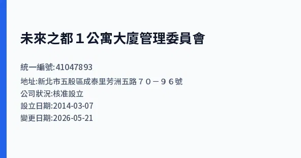 未來之都1公寓大廈管理委員會的照片-統編 41047893(新北市) 公司登記資料與營業項目詳細圖表