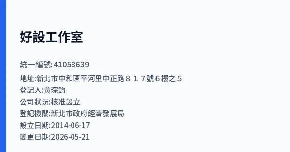 好設工作室的照片-統編 41058639(新北市) 公司登記資料與營業項目詳細圖表