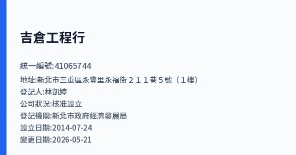 吉倉工程行的照片-統編 41065744(新北市) 公司登記資料與營業項目詳細圖表