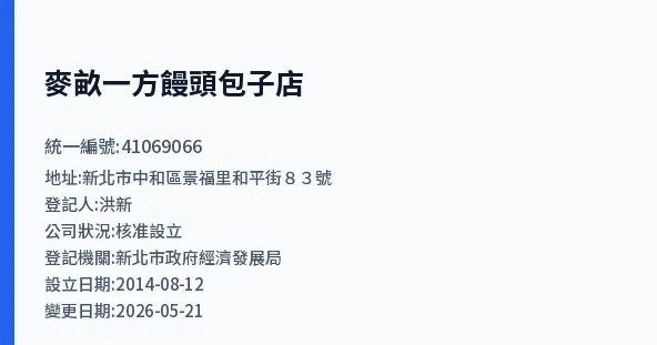 麥畝一方饅頭包子店的照片-統編 41069066(新北市) 公司登記資料與營業項目詳細圖表