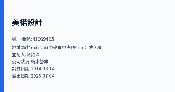 美楉設計的照片-統編 41069495(新北市) 公司登記資料與營業項目詳細圖表