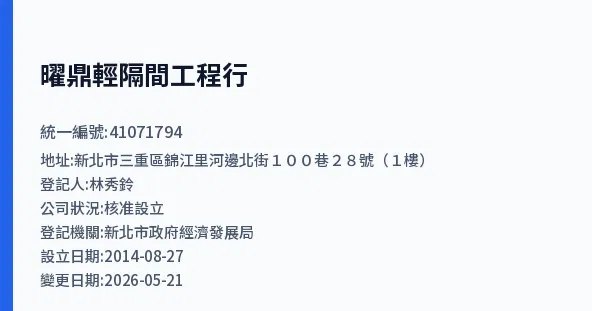 曜鼎輕隔間工程行的照片-統編 41071794(新北市) 公司登記資料與營業項目詳細圖表