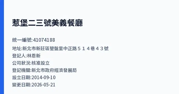 惹堡二三號美義餐廳的照片-統編 41074188(新北市) 公司登記資料與營業項目詳細圖表