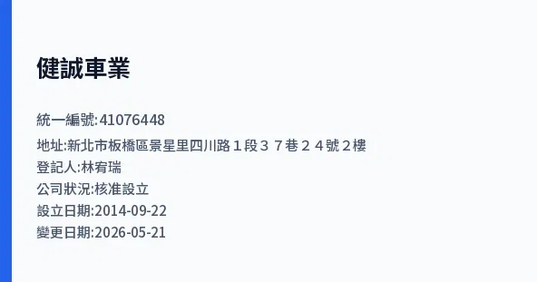 健誠車業的照片-統編 41076448(新北市) 公司登記資料與營業項目詳細圖表