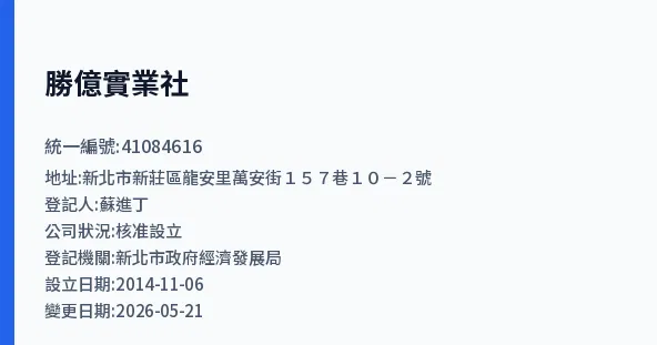 勝億實業社的照片-統編 41084616(新北市) 公司登記資料與營業項目詳細圖表