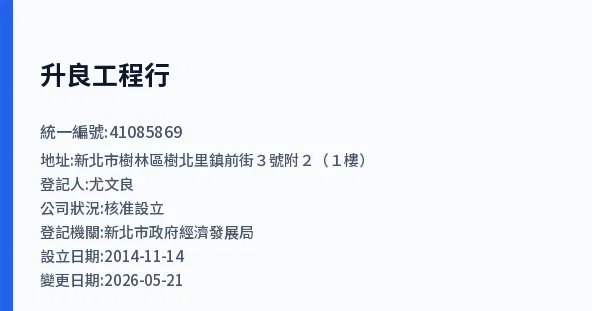 升良工程行的照片-統編 41085869(新北市) 公司登記資料與營業項目詳細圖表