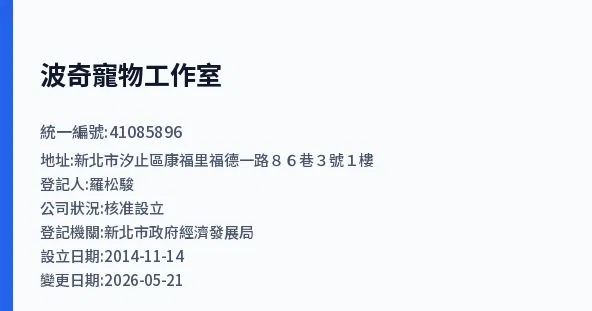 波奇寵物工作室的照片-統編 41085896(新北市) 公司登記資料與營業項目詳細圖表