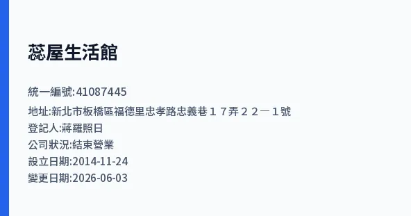 蕊屋生活館的照片-統編 41087445(新北市) 公司登記資料與營業項目詳細圖表