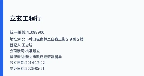立玄工程行的照片-統編 41088900(新北市) 公司登記資料與營業項目詳細圖表