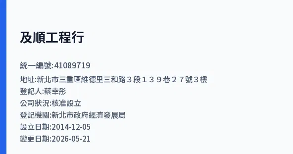 及順工程行的照片-統編 41089719(新北市) 公司登記資料與營業項目詳細圖表