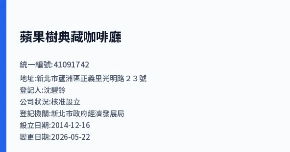 蘋果樹典藏咖啡廳的照片-統編 41091742(新北市) 公司登記資料與營業項目詳細圖表