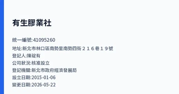 有生膠業社的照片-統編 41095260(新北市) 公司登記資料與營業項目詳細圖表