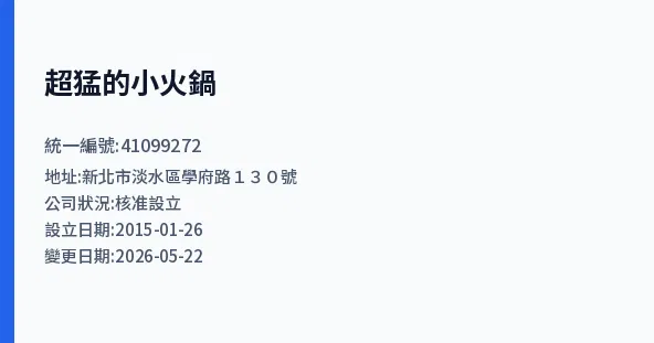 超猛的小火鍋的照片-統編 41099272(新北市) 公司登記資料與營業項目詳細圖表