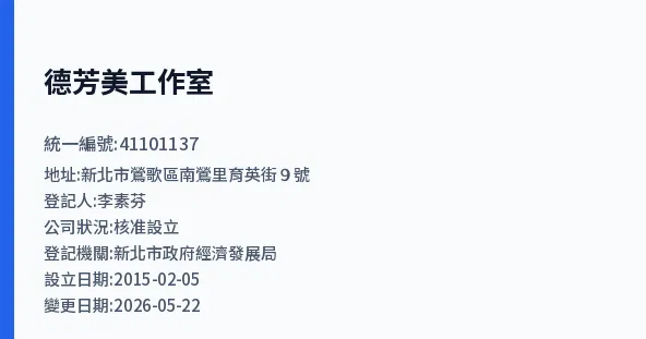 德芳美工作室的照片-統編 41101137(新北市) 公司登記資料與營業項目詳細圖表
