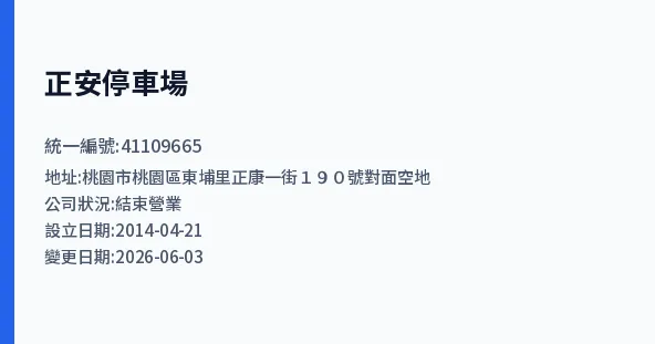 正安停車場的照片-統編 41109665(桃園市) 公司登記資料與營業項目詳細圖表