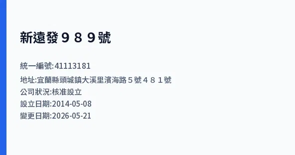 新遠發989號的照片-統編 41113181(宜蘭縣) 公司登記資料與營業項目詳細圖表