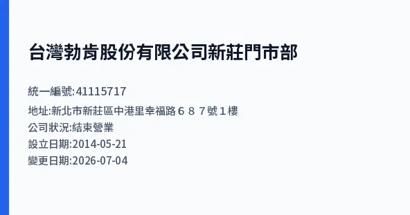 台灣勃肯股份有限公司新莊門市部的照片-統編 41115717(新北市) 公司登記資料與營業項目詳細圖表