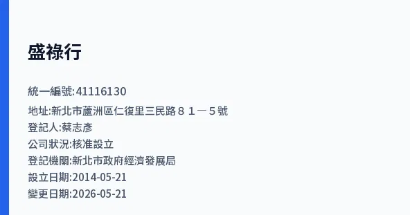 盛祿行的照片-統編 41116130(新北市) 公司登記資料與營業項目詳細圖表