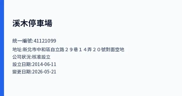 溪木停車場的照片-統編 41121099(新北市) 公司登記資料與營業項目詳細圖表