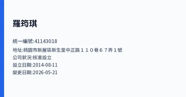 羅筠琪的照片-統編 41143018(桃園市) 公司登記資料與營業項目詳細圖表