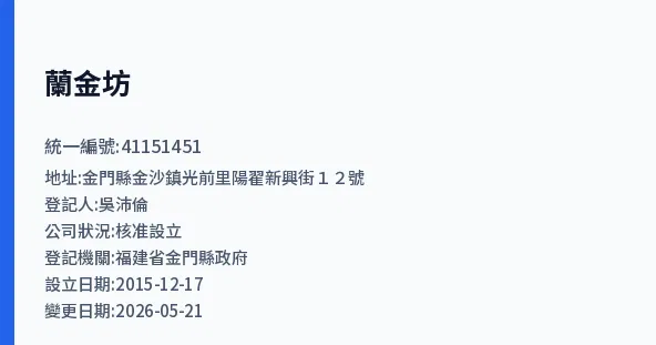 蘭金坊的照片-統編 41151451(金門縣) 公司登記資料與營業項目詳細圖表