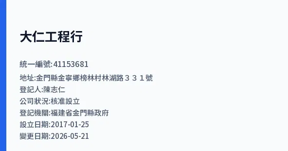 大仁工程行的照片-統編 41153681(金門縣) 公司登記資料與營業項目詳細圖表