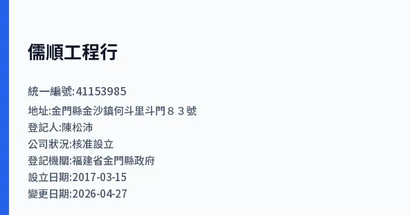 儒順工程行的照片-統編 41153985(金門縣) 公司登記資料與營業項目詳細圖表