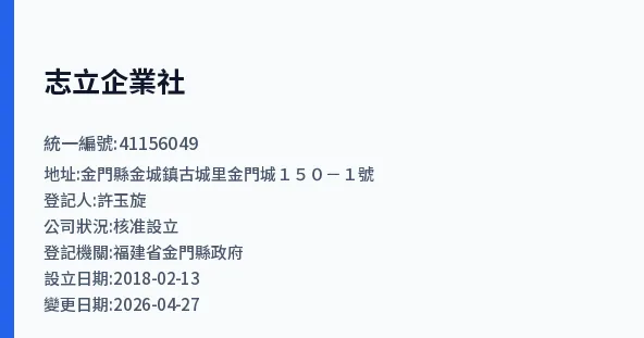 志立企業社的照片-統編 41156049(金門縣) 公司登記資料與營業項目詳細圖表