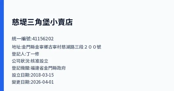 慈堤三角堡小賣店的照片-統編 41156202(金門縣) 公司登記資料與營業項目詳細圖表