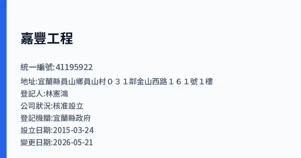 嘉豐工程的照片-統編 41195922(宜蘭縣) 公司登記資料與營業項目詳細圖表