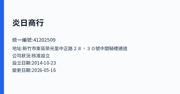 炎日商行的照片-統編 41202509(新竹市) 公司登記資料與營業項目詳細圖表