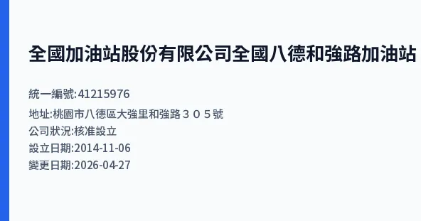 全國加油站股份有限公司全國八德和強路加油站的照片-統編 41215976(桃園市) 公司登記資料與營業項目詳細圖表