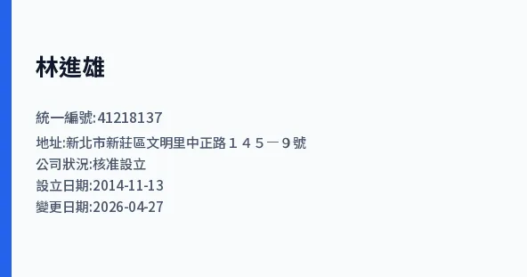 林進雄的照片-統編 41218137(新北市) 公司登記資料與營業項目詳細圖表