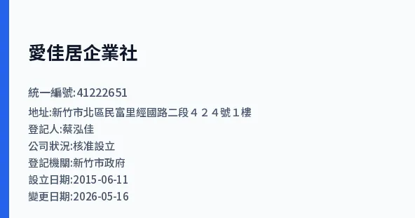 愛佳居企業社的照片-統編 41222651(新竹市) 公司登記資料與營業項目詳細圖表