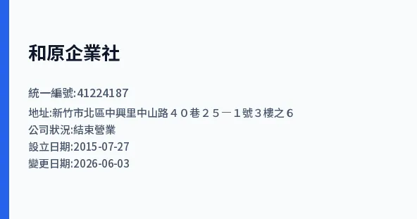 和原企業社的照片-統編 41224187(新竹市) 公司登記資料與營業項目詳細圖表