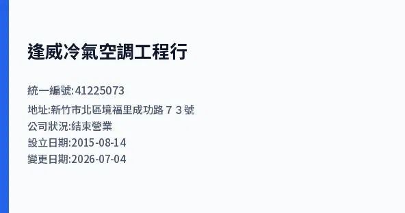 逢威冷氣空調工程行的照片-統編 41225073(新竹市) 公司登記資料與營業項目詳細圖表