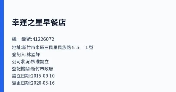 幸運之星早餐店的照片-統編 41226072(新竹市) 公司登記資料與營業項目詳細圖表