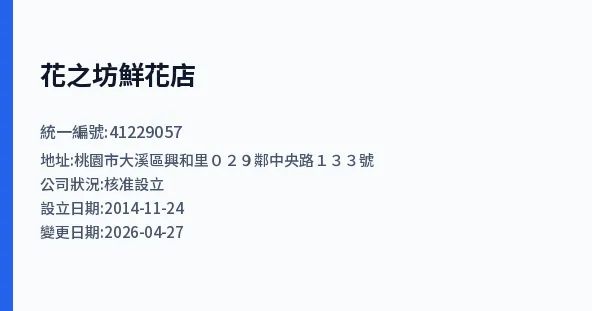 花之坊鮮花店的照片-統編 41229057(桃園市) 公司登記資料與營業項目詳細圖表