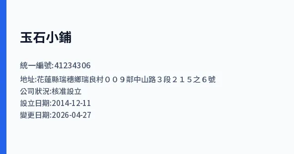 玉石小鋪的照片-統編 41234306(花蓮縣) 公司登記資料與營業項目詳細圖表