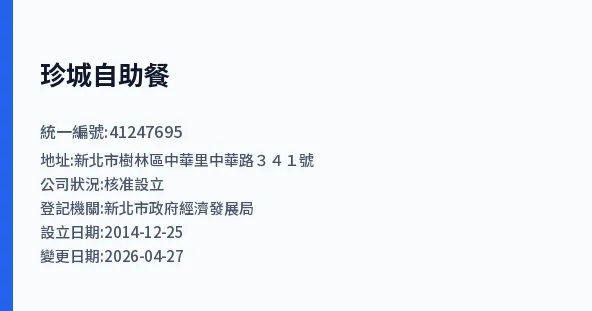 珍城自助餐的照片-統編 41247695(新北市) 公司登記資料與營業項目詳細圖表